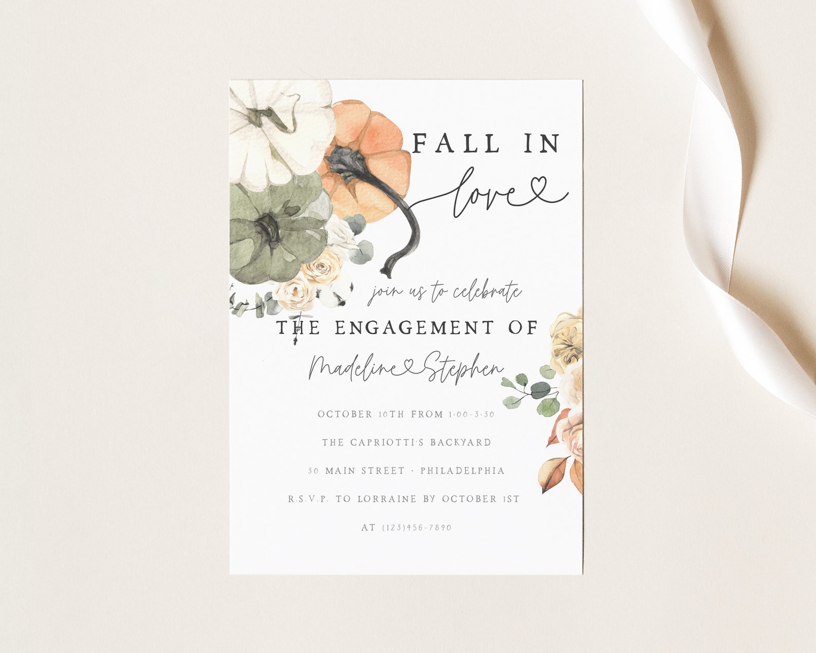 Fall in Love Invitation Floral Pumpkin Evite Fall Engagement - Etsy