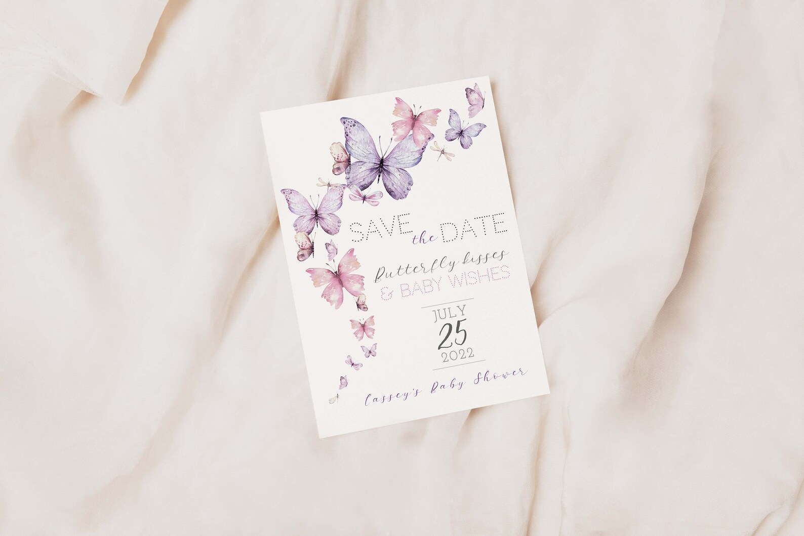 Butterfly Save the Date Invite, Butterfly Kisses and Baby Wishes, Girl ...