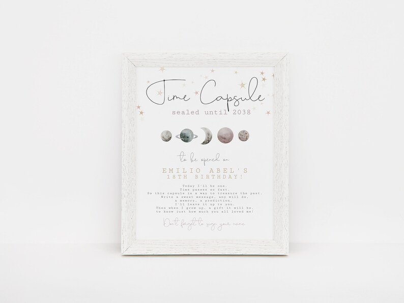 EDITABLE Space Time Capsule, Printable Time Capsule Sign, First Trip ...