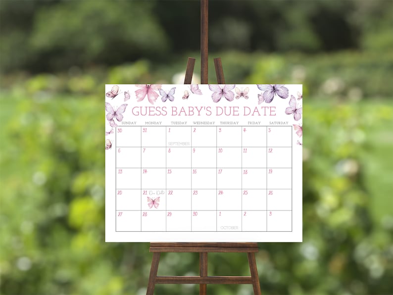 EDITABLE Guess Baby's Due Date Calendar Pink Purple - Etsy