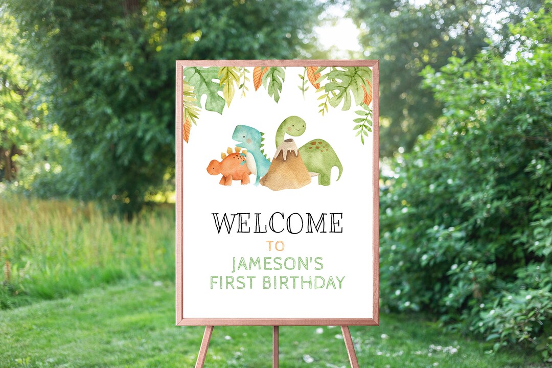 EDITABLE Dinosaur Welcome Sign, Custom Birthday Board, Boy First ...