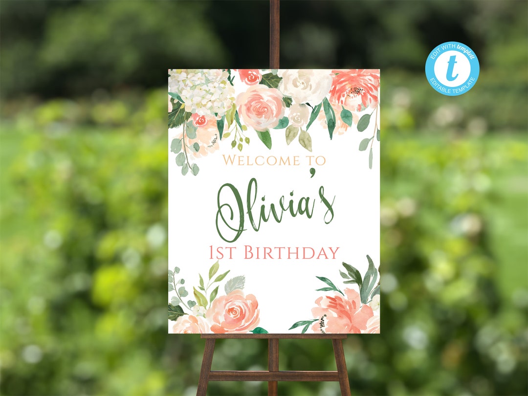Floral Birthday Welcome Sign, Custom Welcome Sign, 1st Birthday, Girl ...