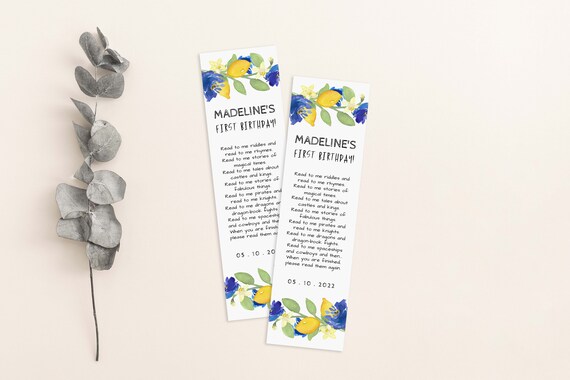 EDITABLE Lemons Bookmark Party Favor First Birthday Gift | Etsy