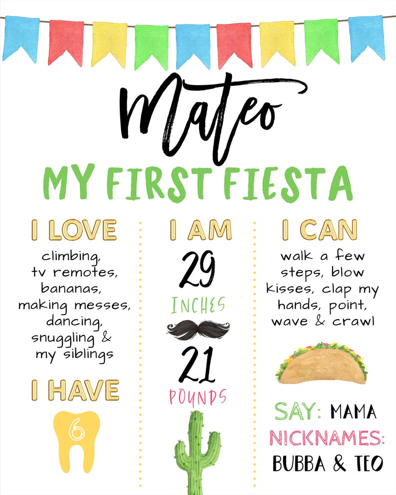 EDITABLE Taco Bout One Birthday Board Fiesta Poster Taco | Etsy
