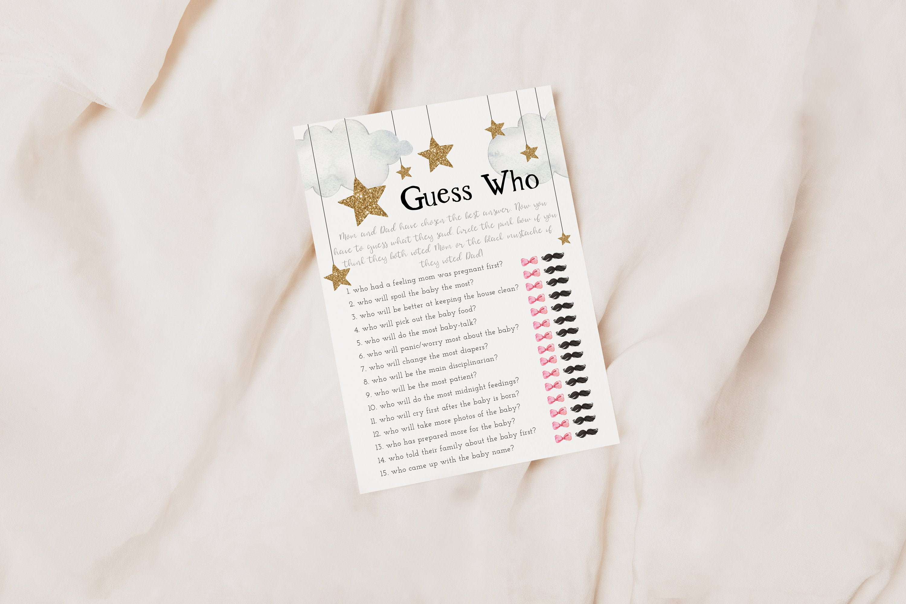 Twinkle Star Guess Who Baby Shower Game, Mom or Dad Question Game, Over ...