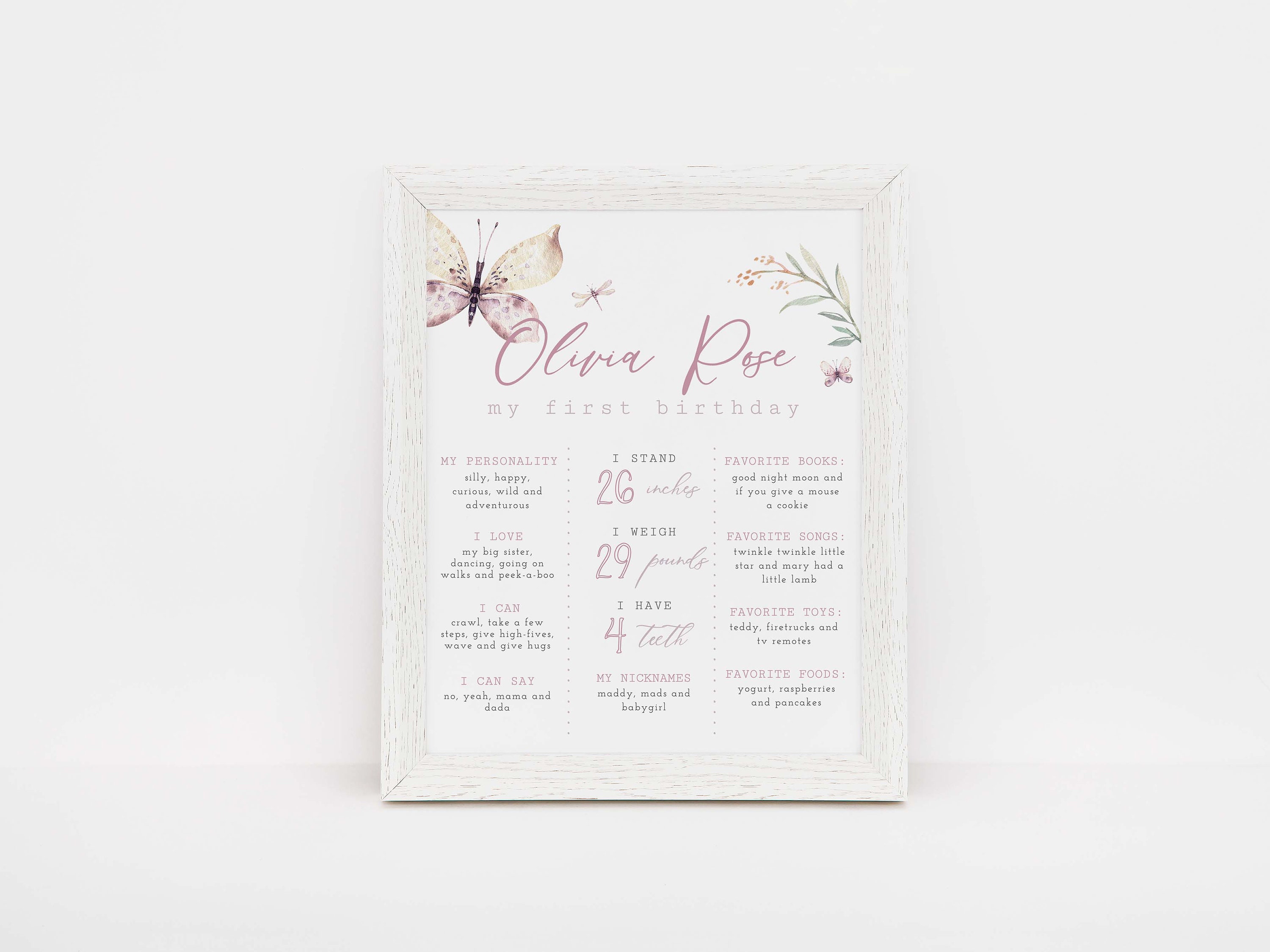 EDITABLE Neutral Blush Butterfly Birthday Board, 1st Birthday Milestone ...
