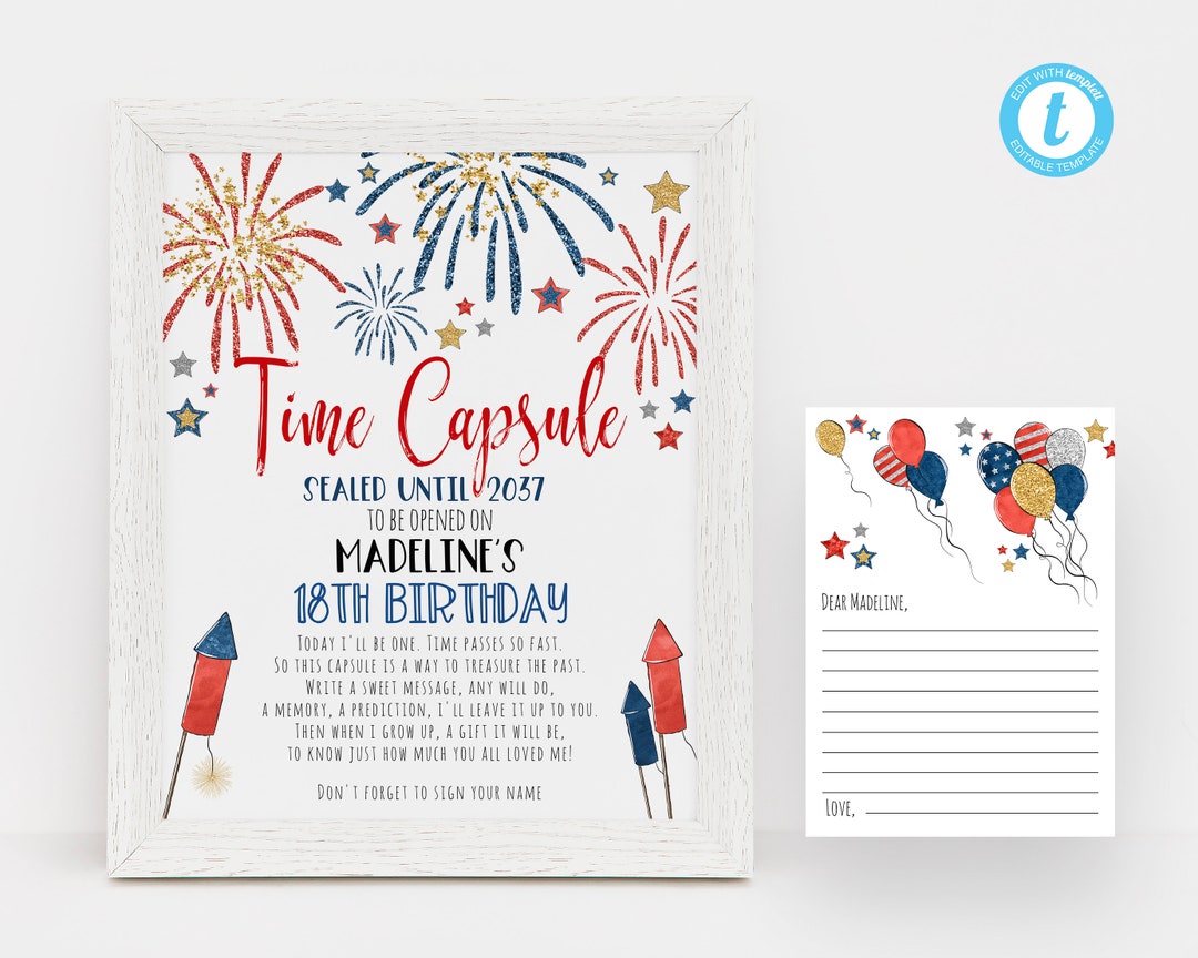 EDITABLE Fireworks Time Capsule, Printable Time Capsule Sign, First ...
