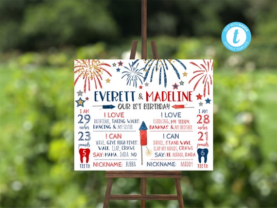 EDITABLE Twins Fireworks Birthday Board Little Firecrackers | Etsy