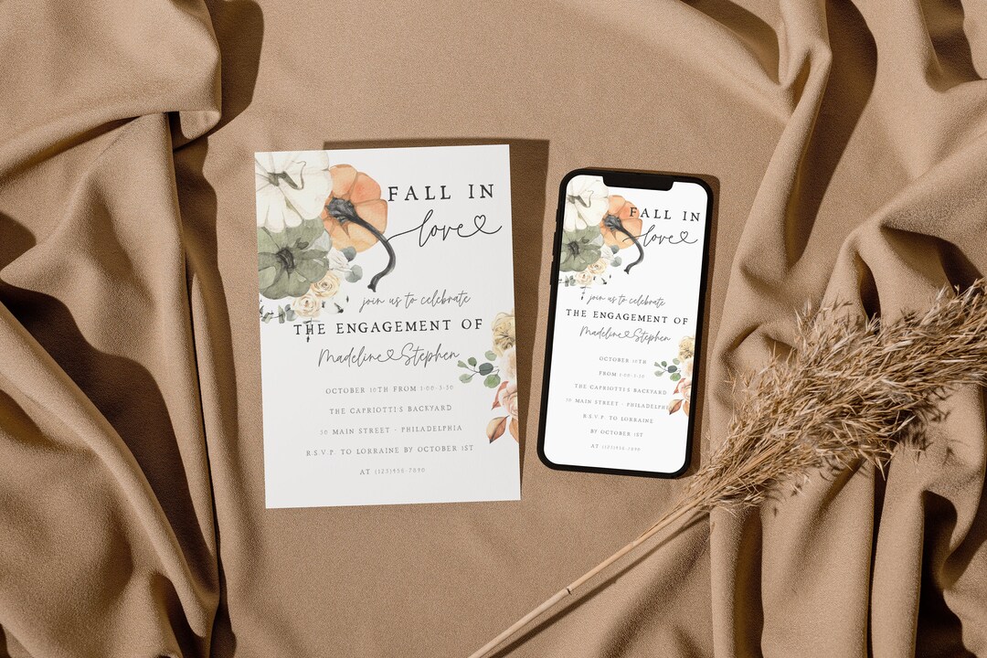 Fall in Love Invitation, Floral Pumpkin Evite, Fall Engagement Party ...