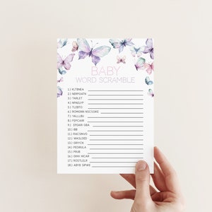 Butterfly Baby Shower Games, Baby Word Scramble, Animal Gestation Game ...