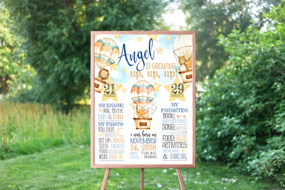 EDITABLE Hot Air Balloon and Animals Birthday Board Growing - Etsy