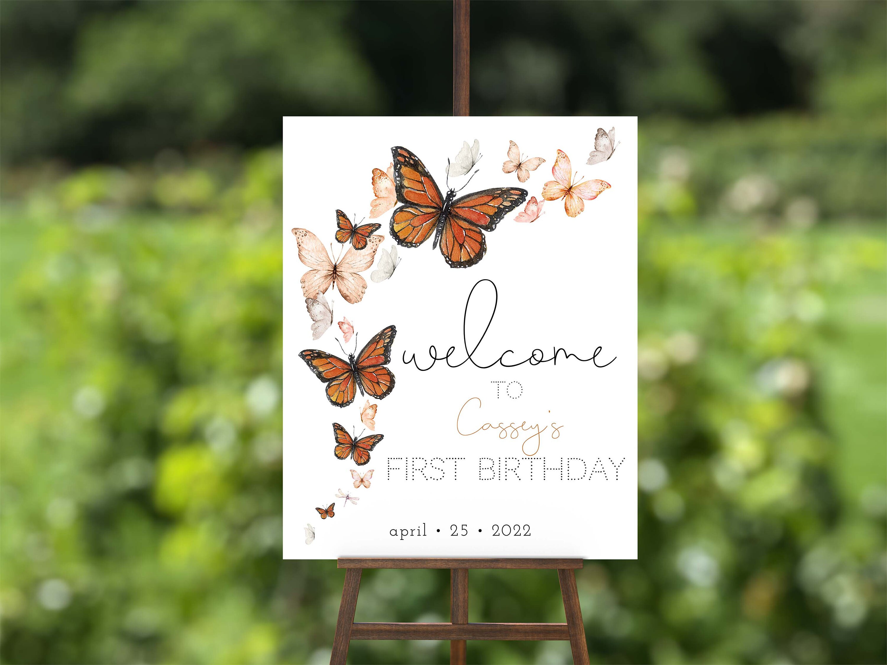 Monarch Butterfly Welcome Sign, Custom Birthday Sign, Butterflies Baby ...