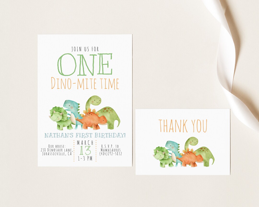 EDITABLE Dinosaur Birthday Invite, Dino-mite First Birthday Invitation ...