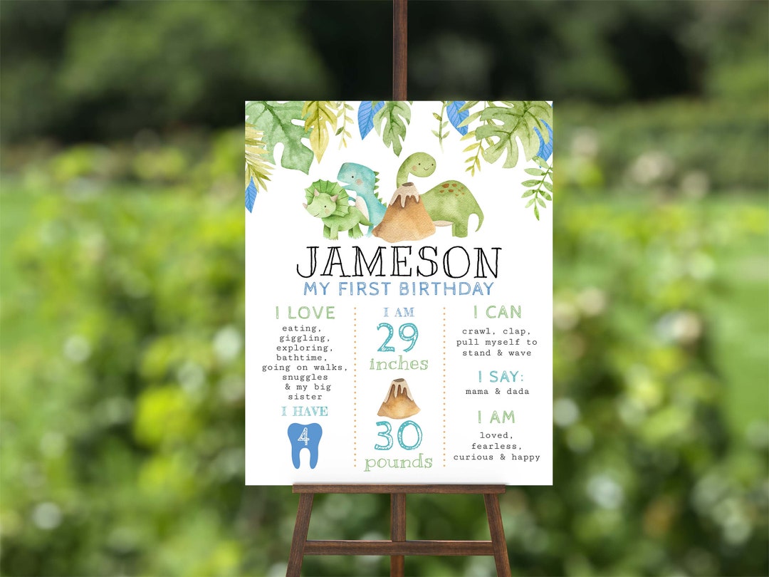 EDITABLE Dinosaur Birthday Board, 1st Birthday Milestone Board, Boy ...