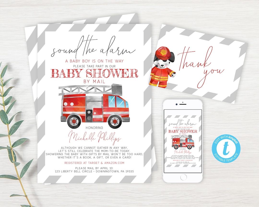 Firefighter Baby Shower by Mail Invitation, Long Distance Shower ...