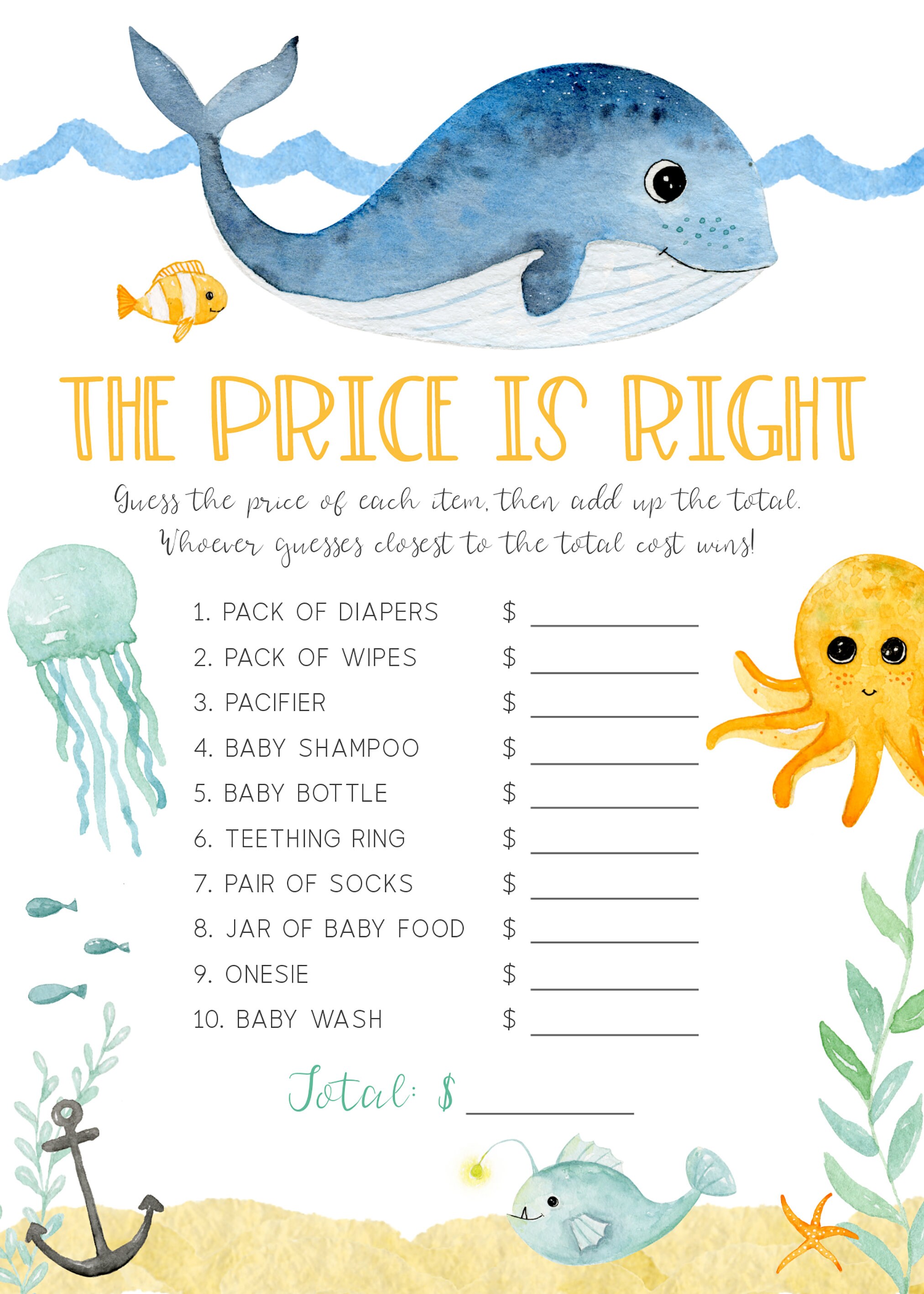 Under the Sea Baby Shower Games the Price is Right Guess - Etsy