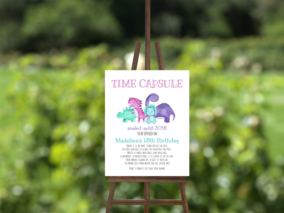 EDITABLE Dinosaurs Time Capsule, Printable Time Capsule Sign, Girl ...