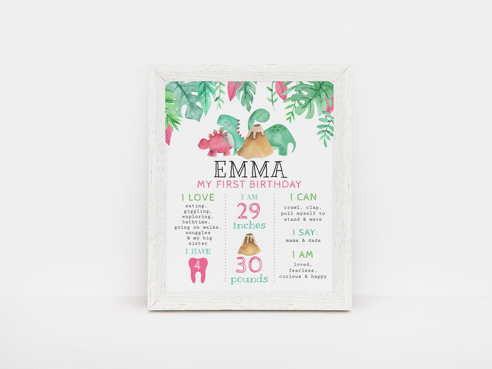 EDITABLE Girl Dinosaur Birthday Board, 1st Birthday Milestone Board ...