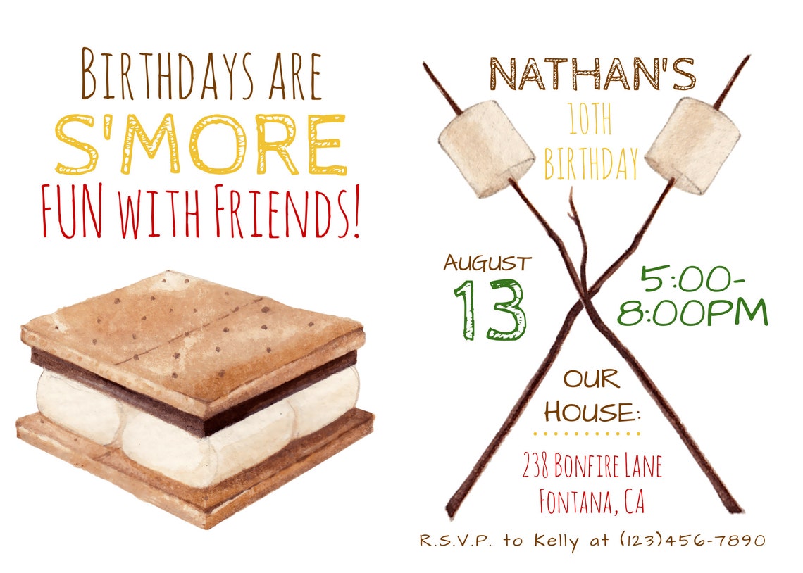 EDITABLE S'mores Birthday Invite, S'more Bonfire Party Invitation ...