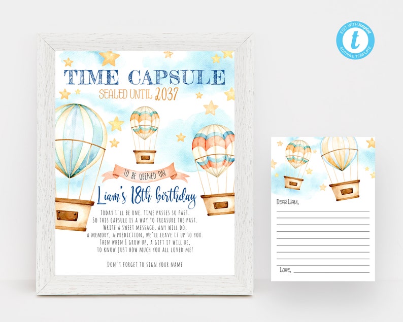 EDITABLE Hot Air Balloon Time Capsule Printable Time Capsule - Etsy