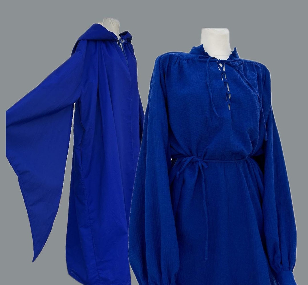 Cloak and Tunic Royal Blue Dark Mage Mantle, Warlock Robe, Wizard ...