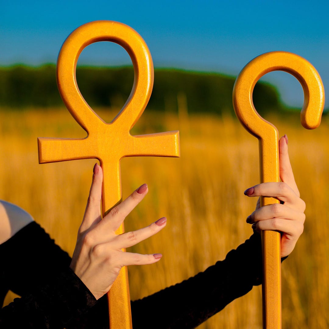 Pair of Egypt Symbols, Golden Ankh of Eternal Life, Egyptian Cross ...