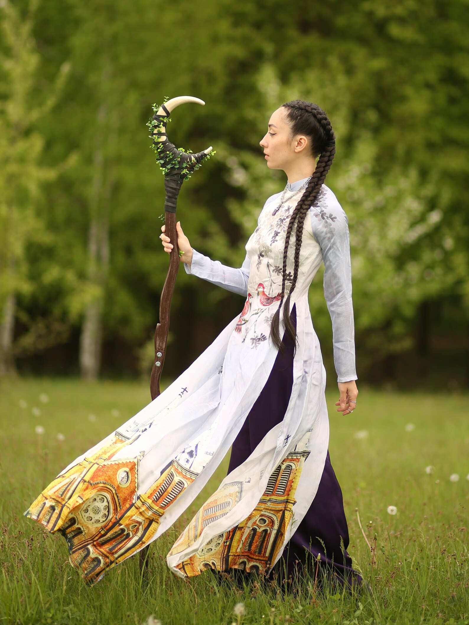 Crescent Moon Staff, Magic Cosplay Weapon, Wooden Wizard Stave ...