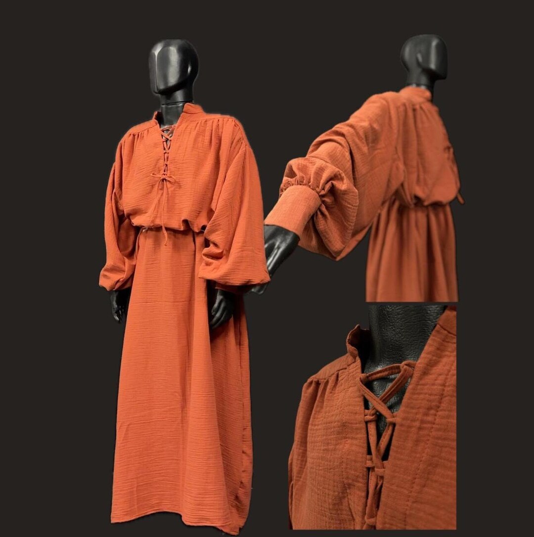 Dark Pastel Red Tunic, Medieval Unisex Clothing, Long Sleeve Cotton ...