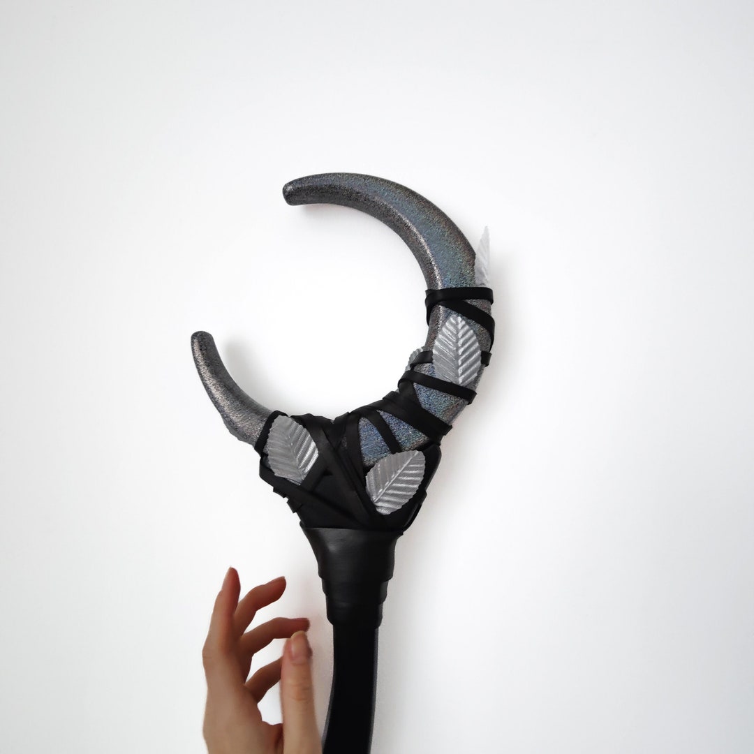 Silver Wings Moon Staff, Crescent Moon Wizard Staff, Lunar Staff, Larp ...