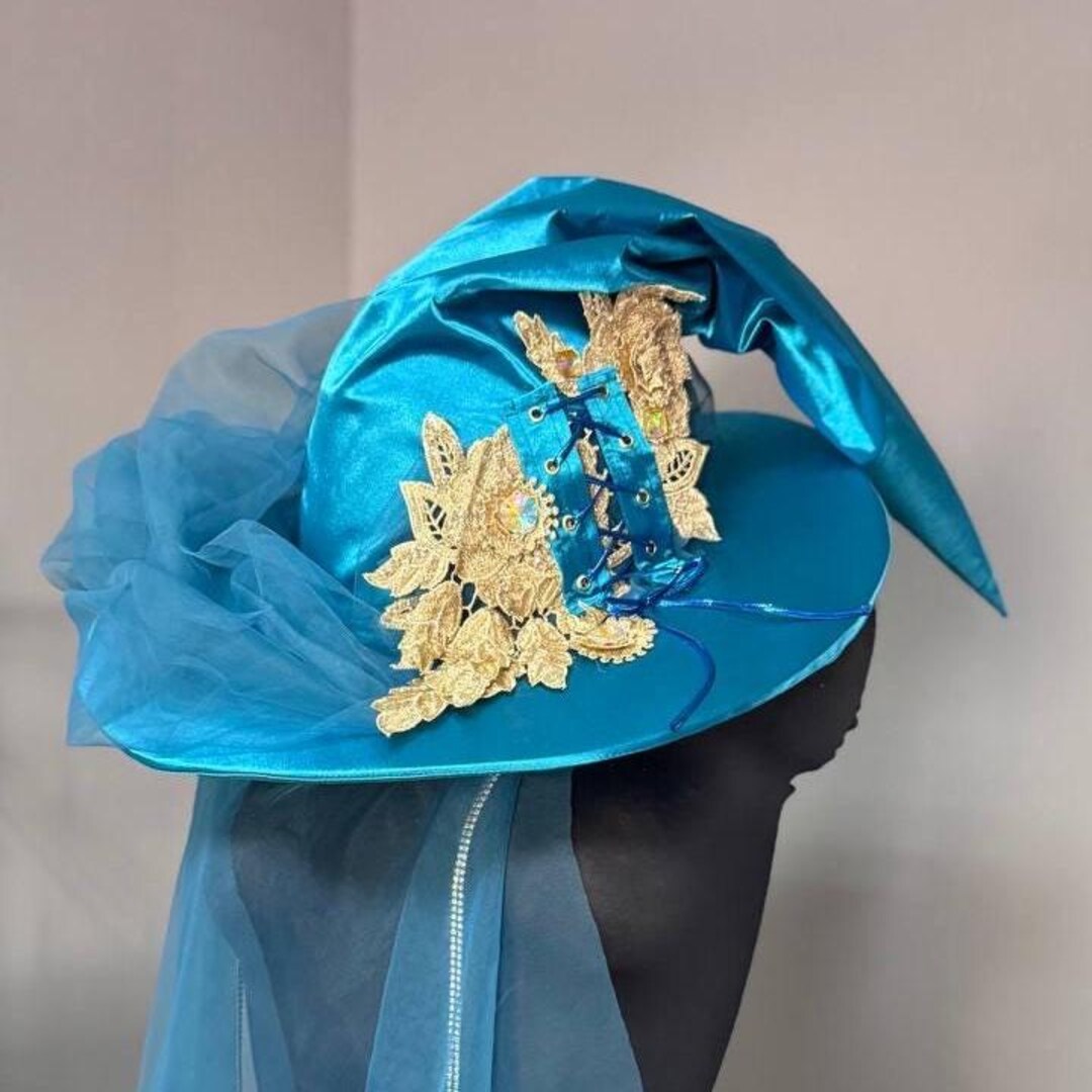 Celestial Witch Hat – Peacock Feather Fantasy Hat With Lace & Crystals ...