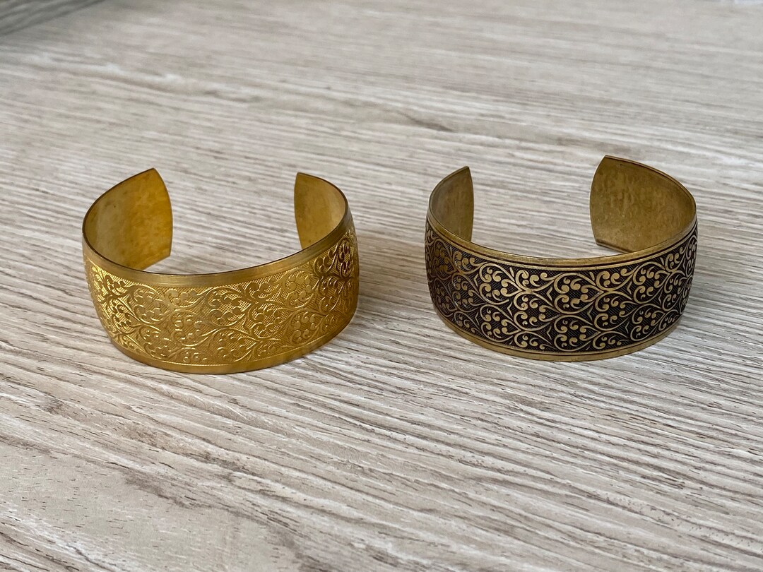 VINTAGE Gorgeous Wide Detailed Embossed Brass Cuff Bracelets Available ...