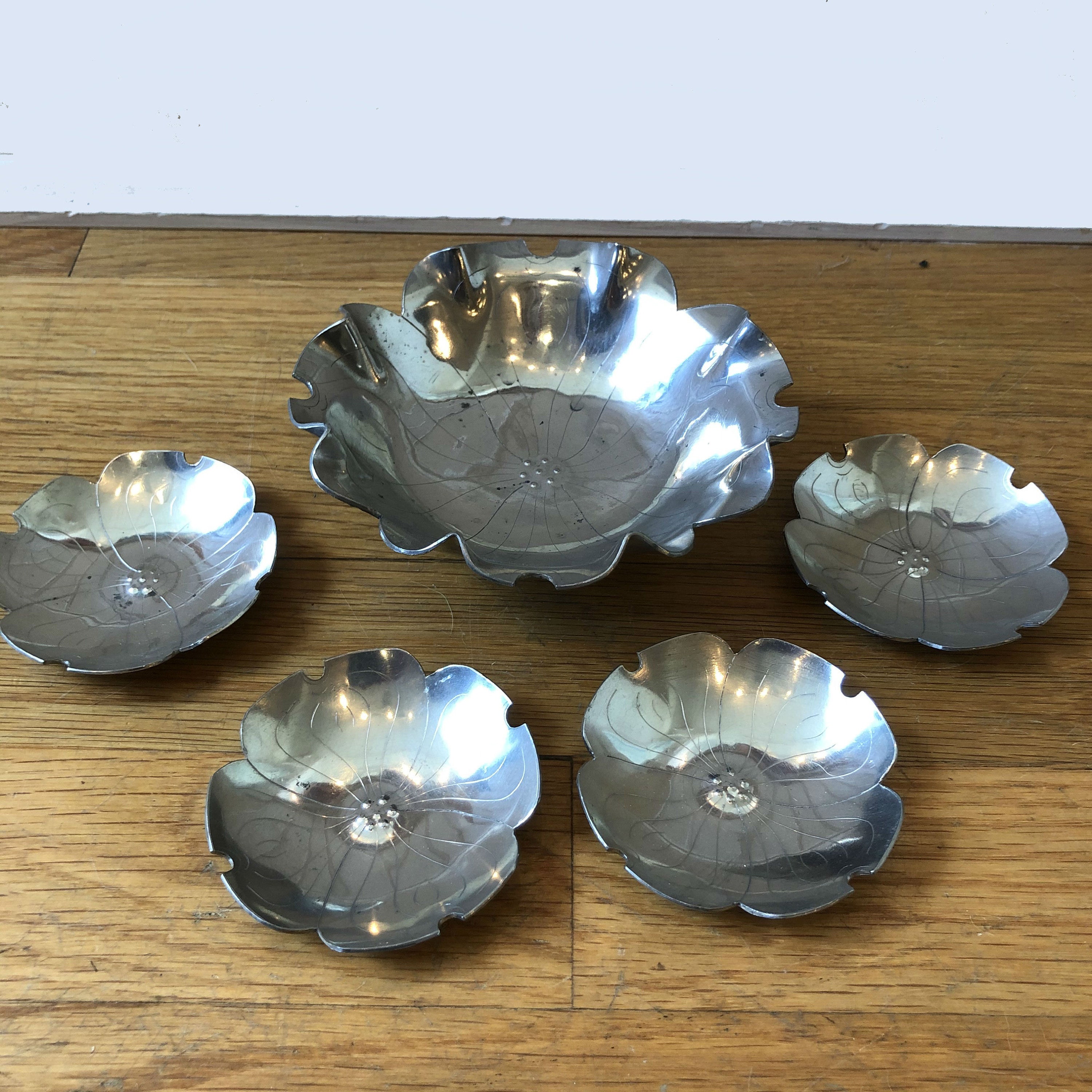 Vintage Penland Pewter Flower Dish & 4 Mini Dishes Signed | Etsy