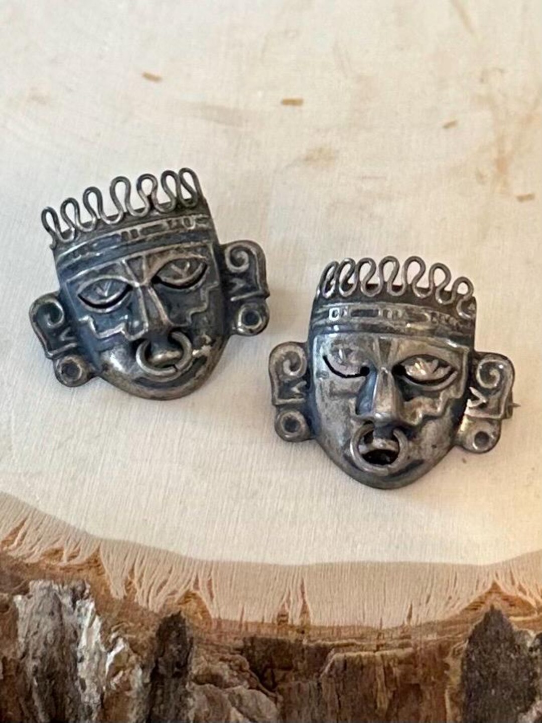 Pair of Vintage 1960s Midcentury Pre Columbian Mexican Sterling Silver ...