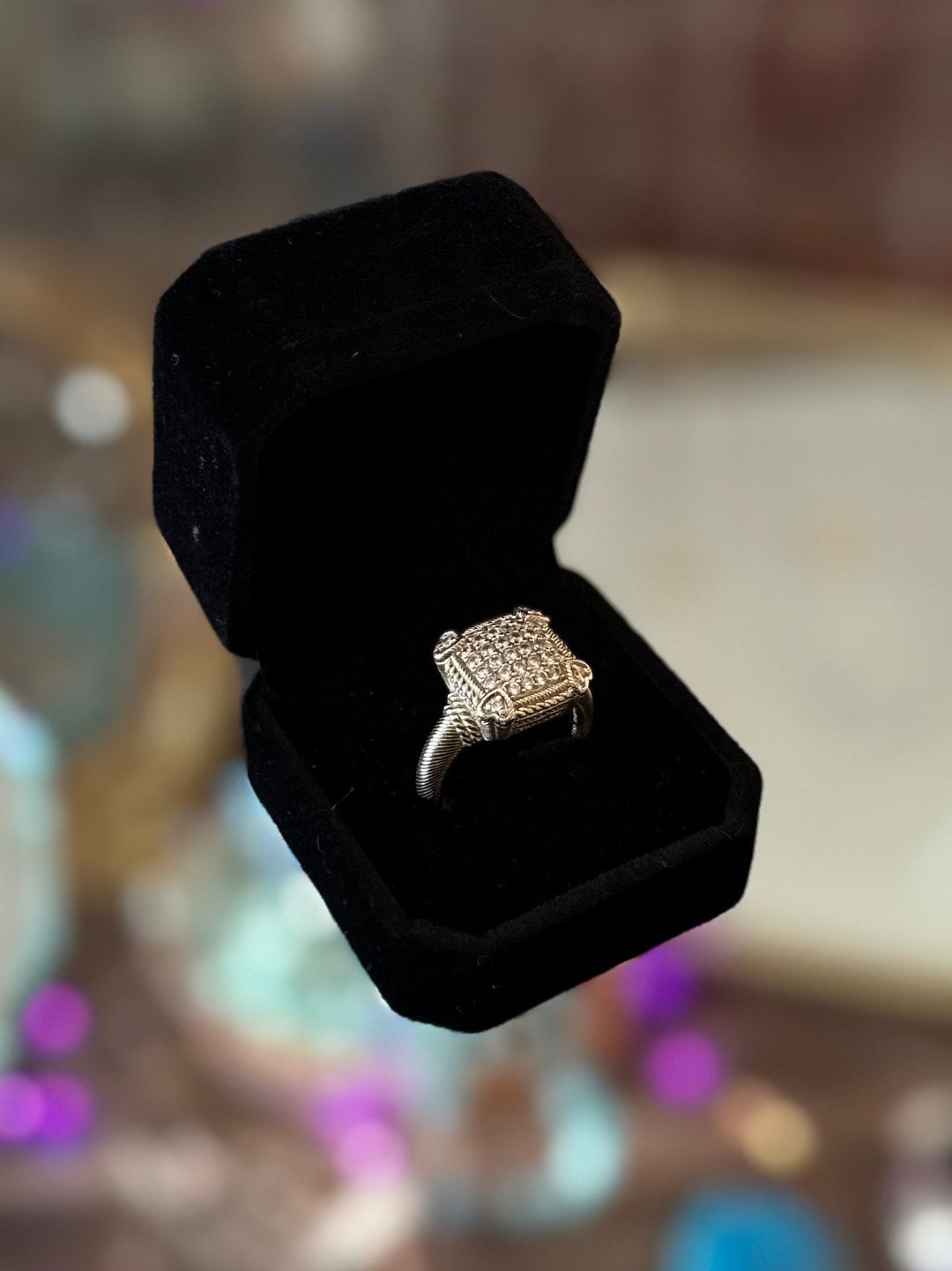 JUDITH RIPKA Gold Over Sterling Silver CZ Cluster Square Ring 10.25 - Etsy