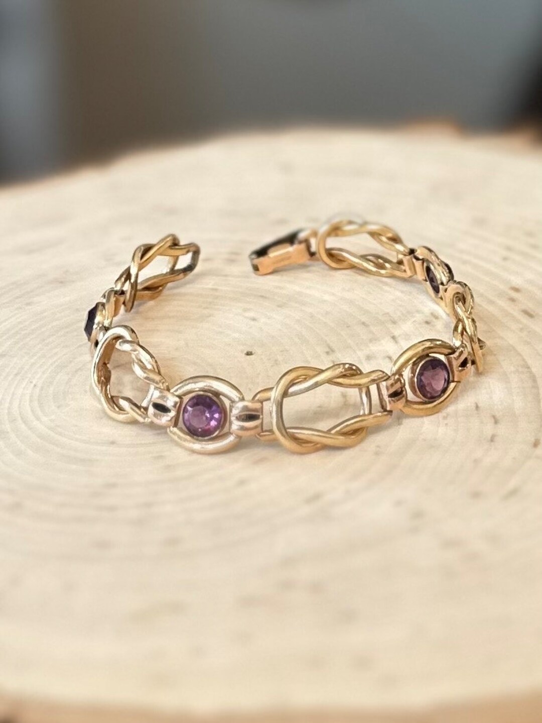 Vintage 1930s Art Deco STURDY Signed Gold Filled Faceted Purple Stones ...