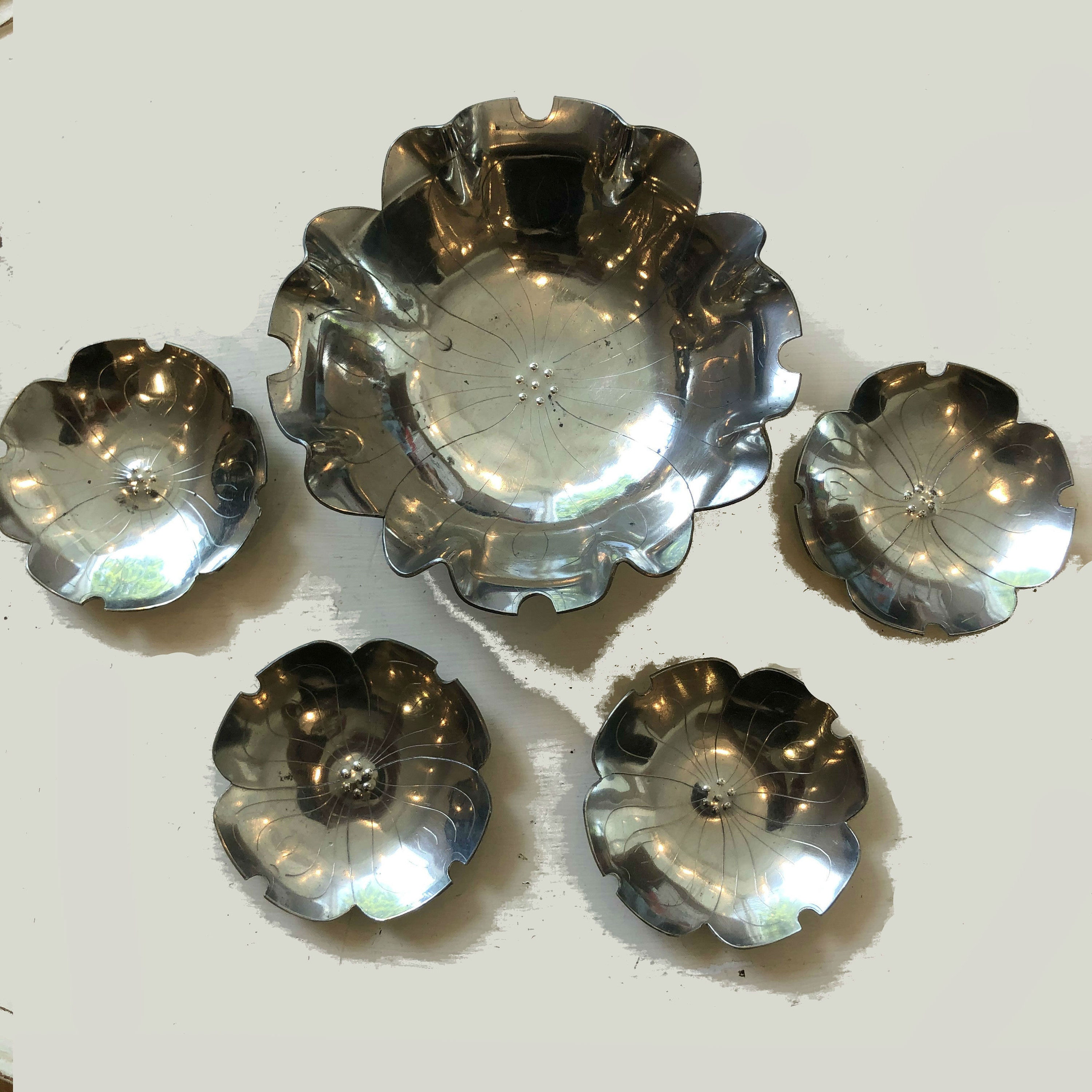 Vintage Penland Pewter Flower Dish & 4 Mini Dishes Signed | Etsy