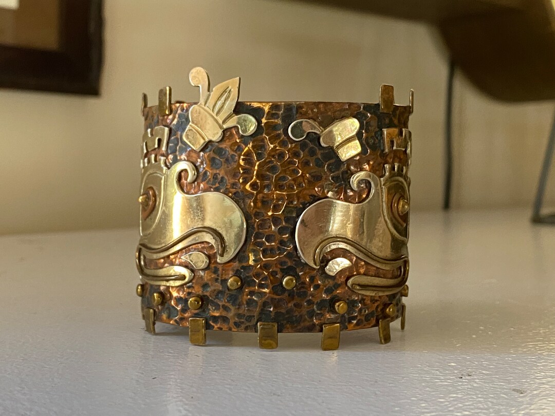 Vintage Casa Maya? Mexico Copper Brass Hammered Cuff Bracelet Birds ...