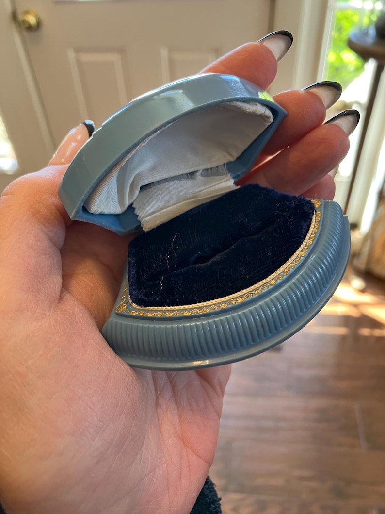 Vintage Blue Celluloid Ring Box Art Deco Wedding Proposal Diamond ...