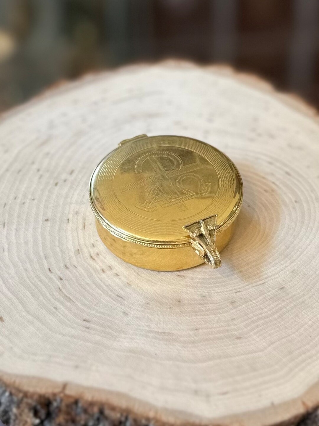 Mourning Religious Vintage Catholic Gold Tone Brass Pyx Eucharist Host ...