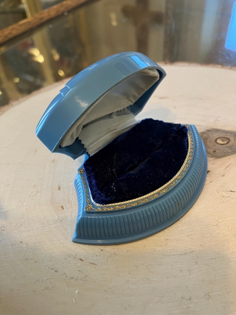 Vintage Blue Celluloid Ring Box Art Deco Wedding Proposal Diamond ...