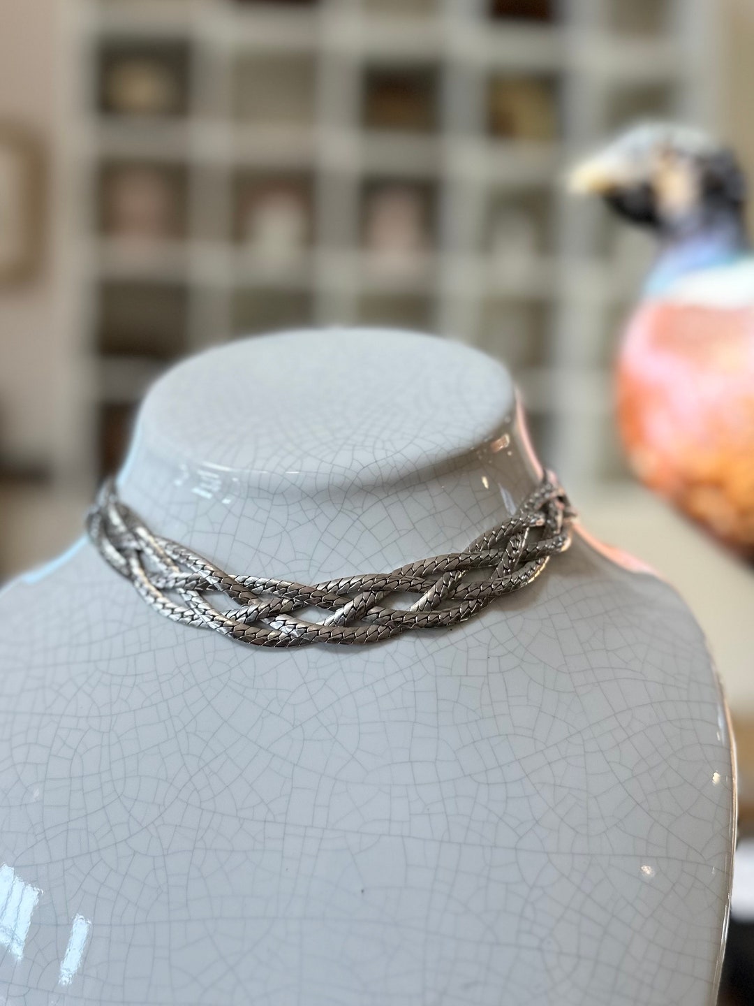 Vintage Signed KAFIN New York Silver Tone Multi-strand Braided Choker ...