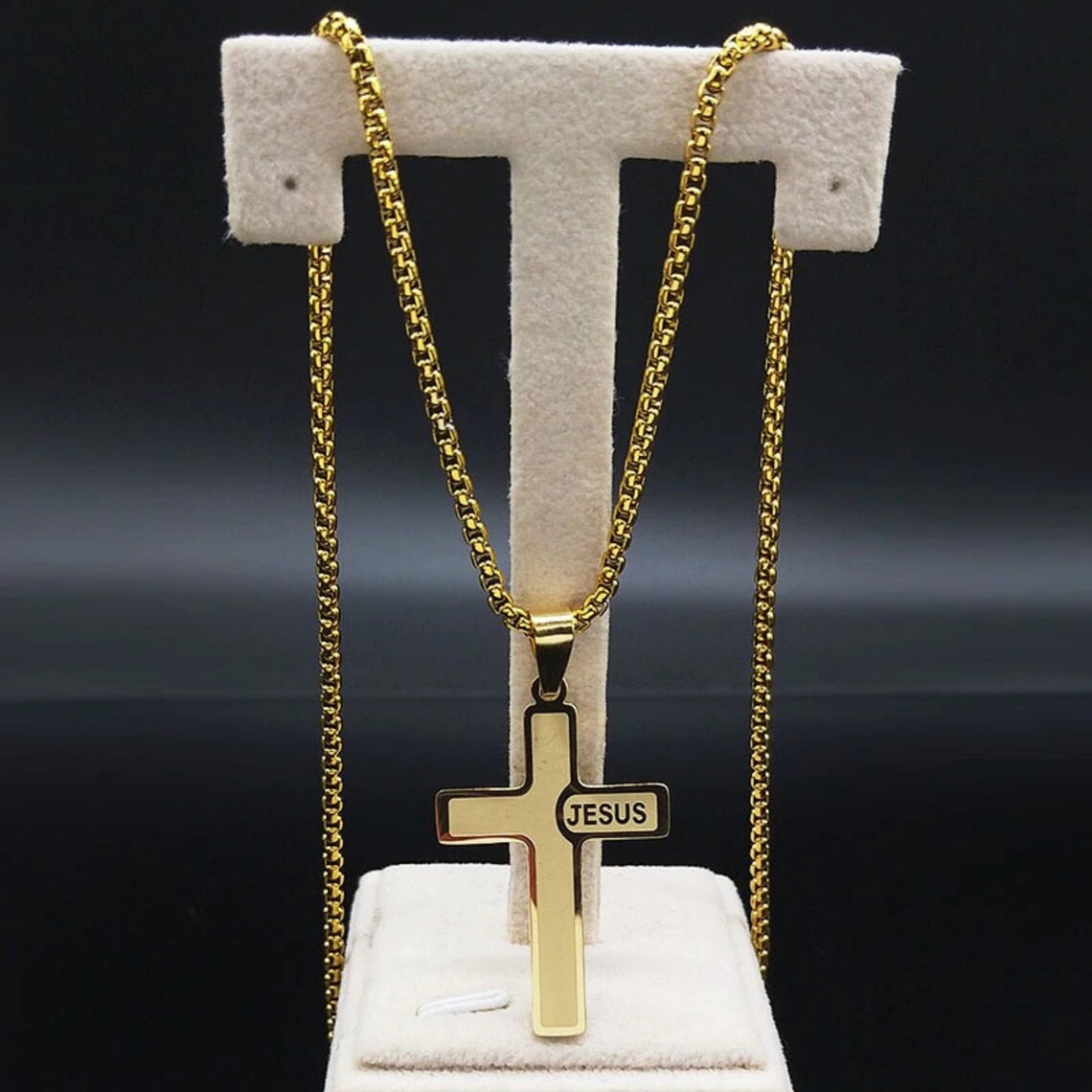 Jesus Cross Box Chain Necklace - Etsy