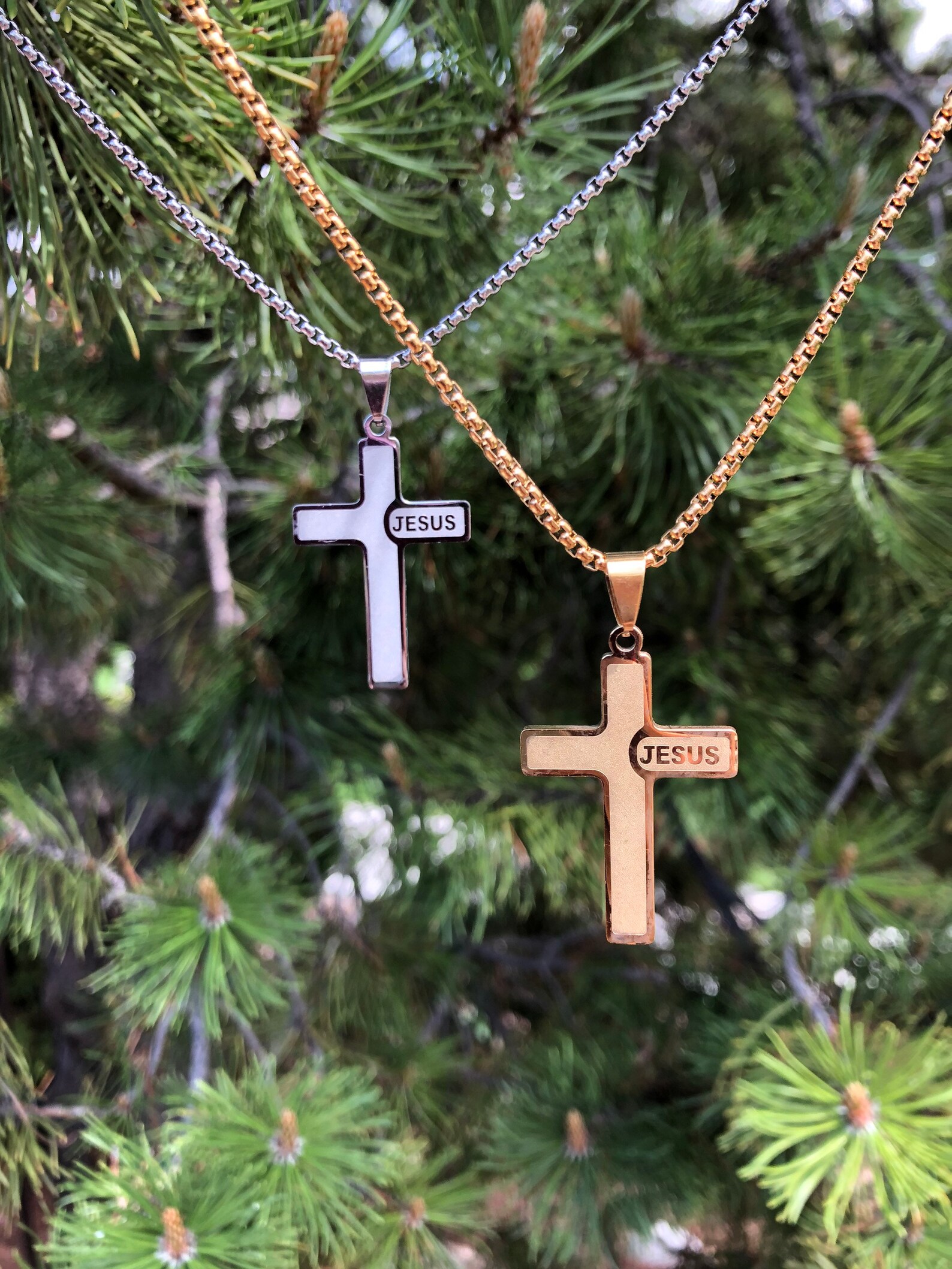 Jesus Cross Box Chain Necklace | Etsy