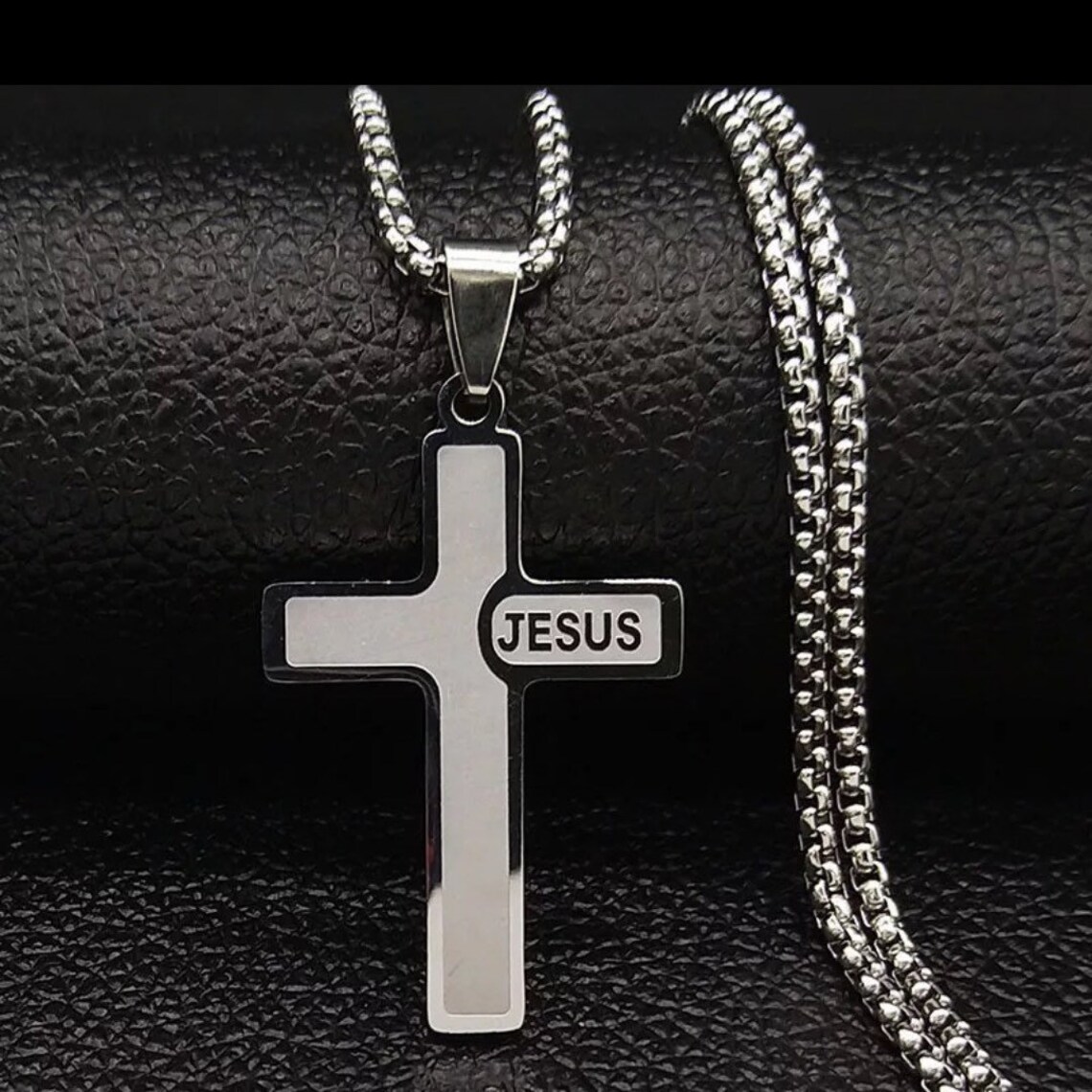 Jesus Cross Box Chain Necklace - Etsy