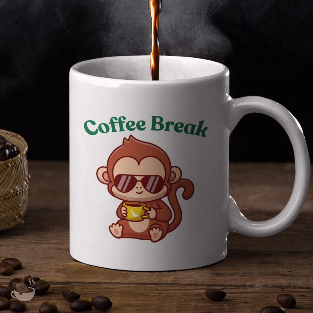 Coffee Break Cute Monkey Mug Go Bananas for Your Coffee Break - Etsy