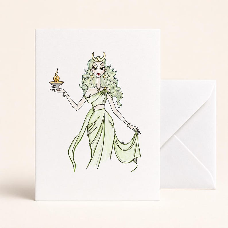 Green Goddess Greeting Card, Blank 5x7 Mystical Art Card With Envelope ...