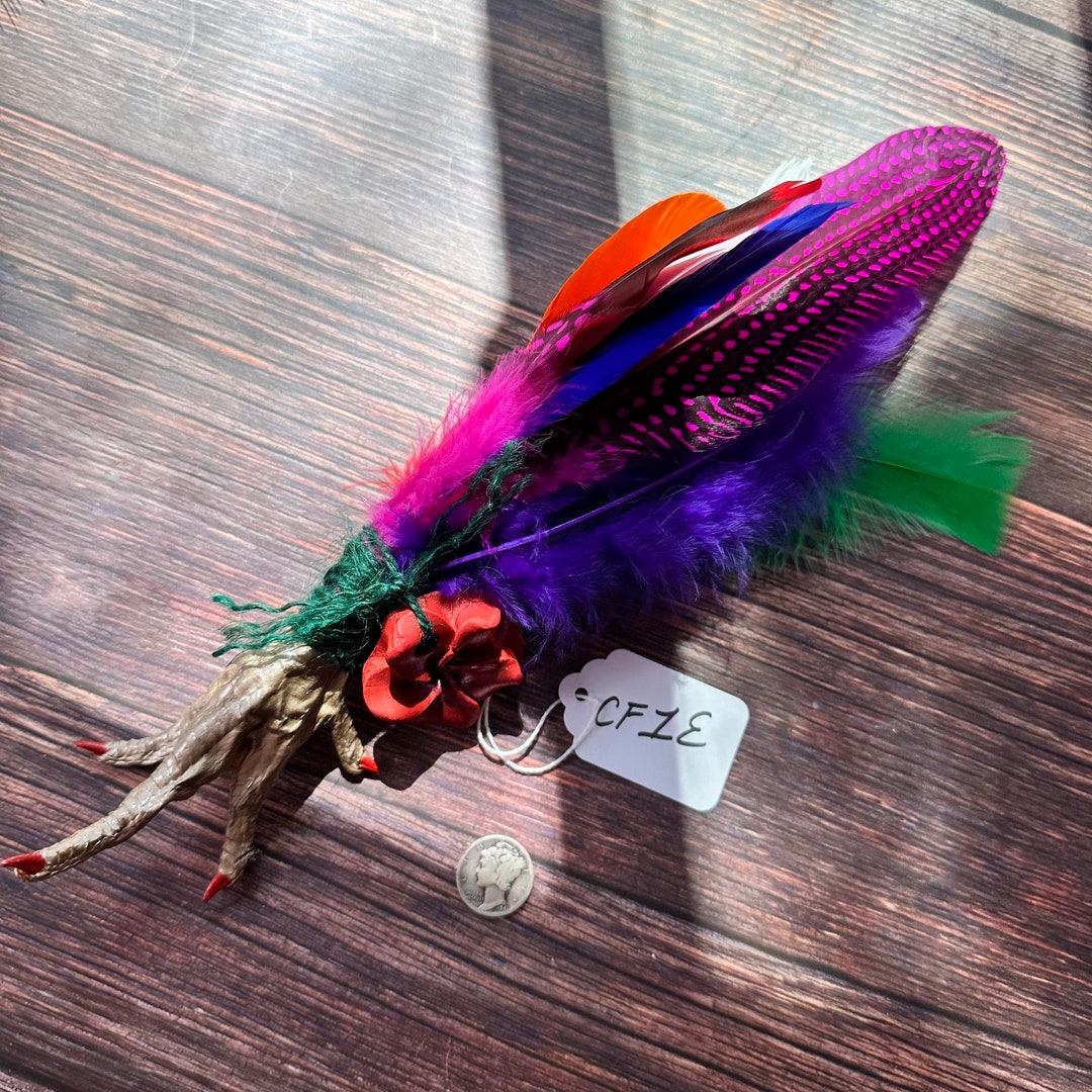 Chicken Foot Talisman – Multi-colored Feathers and Gold With Brick Dust ...