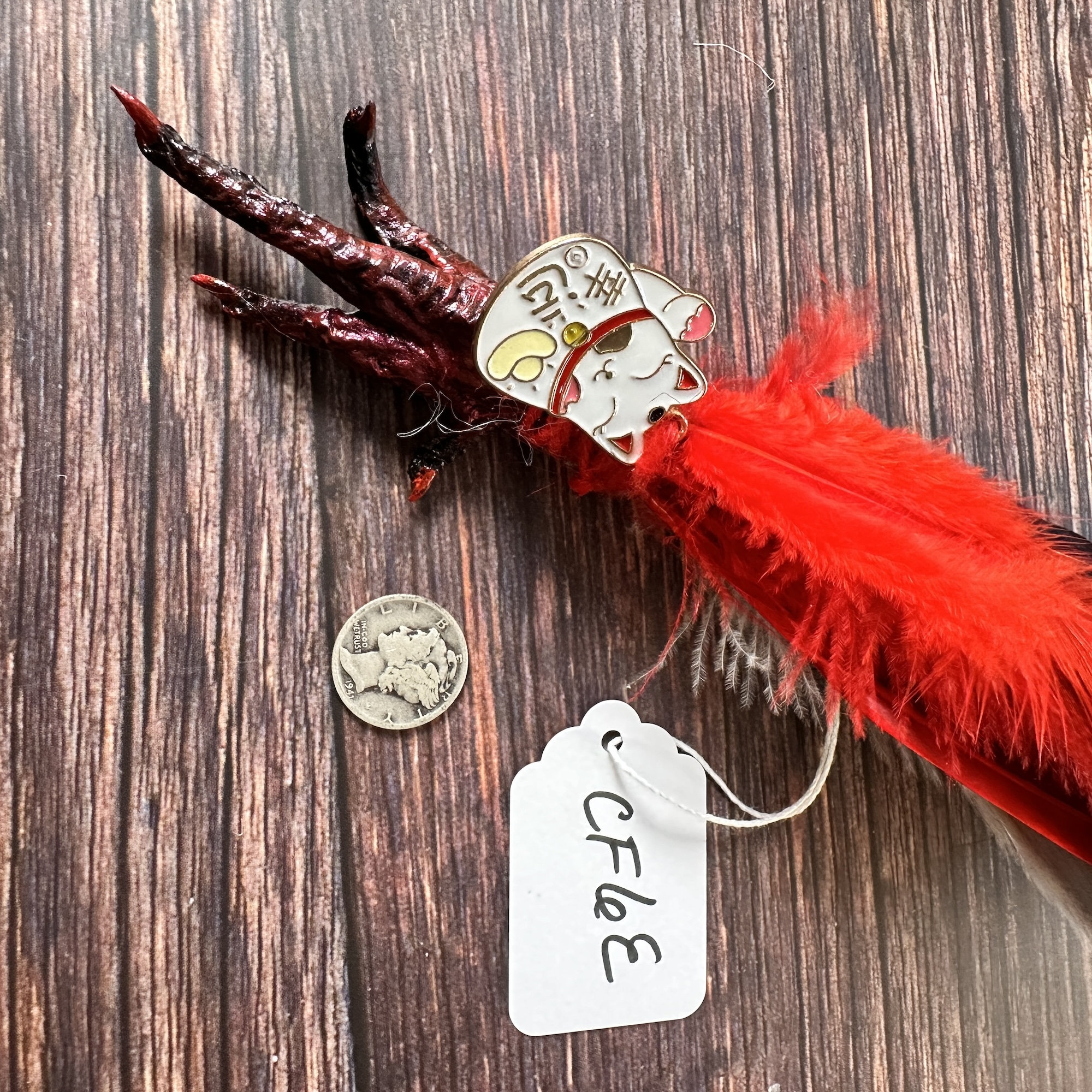 Chicken Foot Talisman Dark Red With Red and Black Feathers and Lucky ...