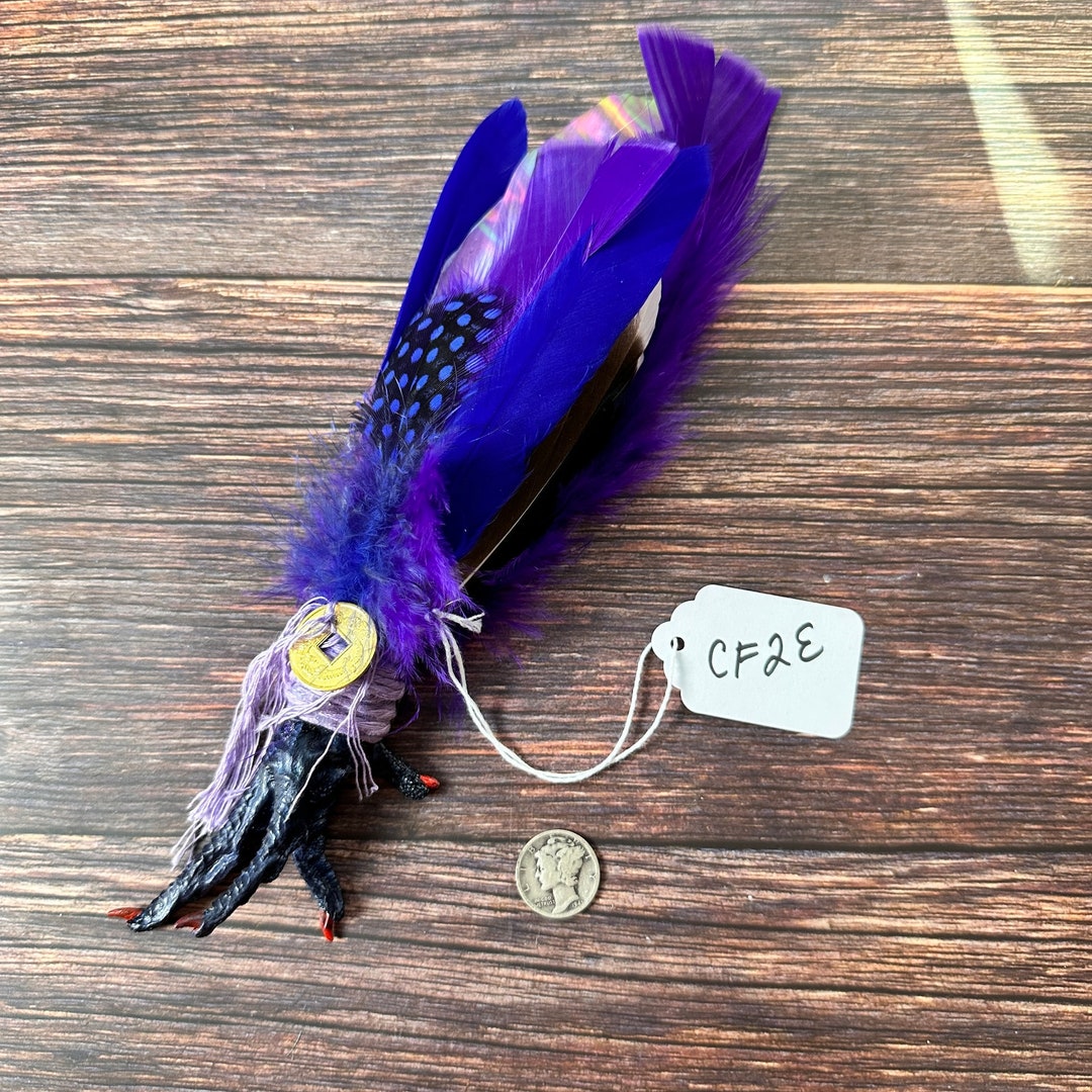 Chicken Foot Talisman – Purple and Blue Feather With Feng Shui Coin - Etsy