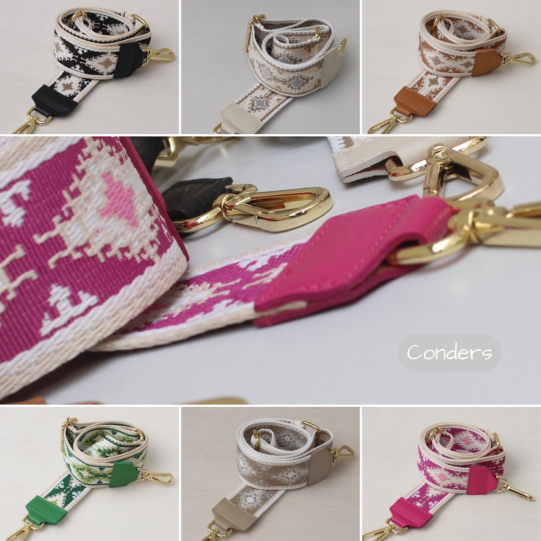 Patterned Bag Strap in Leather and Canvas, Crossbody Adjustable Handbag ...